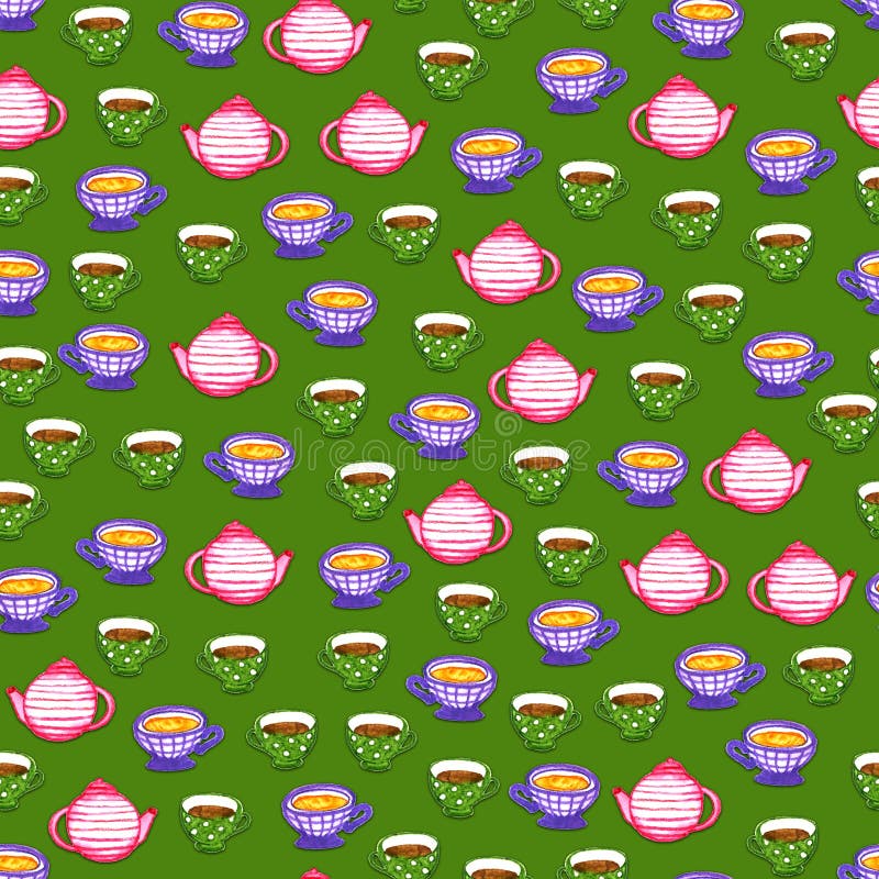 Watercolor Coffee Seamless Pattern. Hand Drawn Repeating Texture with ...