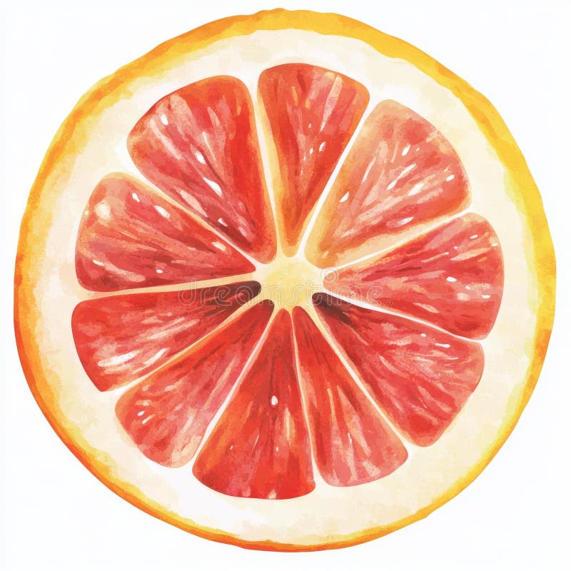 A Watercolor Collage Showing a Round Grapefruit Slice, Set Against a ...