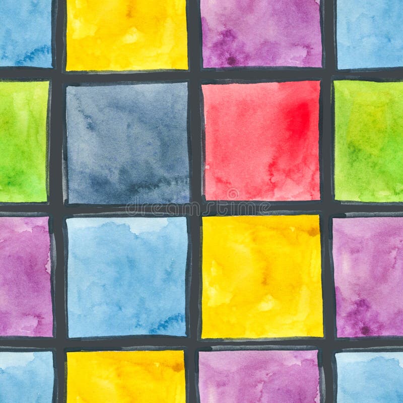 Watercolor Color Blocks Seamless Pattern, Colorful Pop Art Stock ...