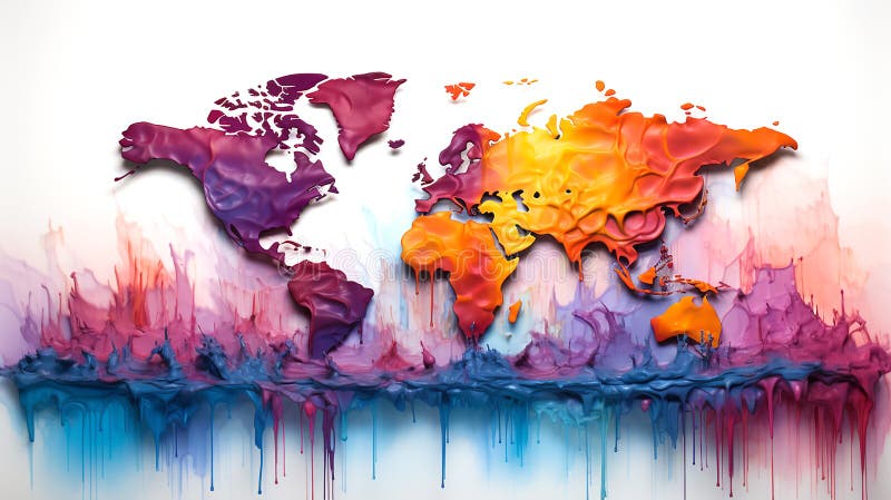 Watercolor Colored World Map Stock Illustration - Illustration of drops ...