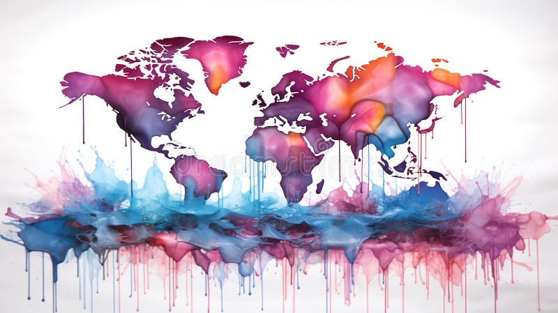 Watercolor Colored World Map Stock Illustration - Illustration of ...