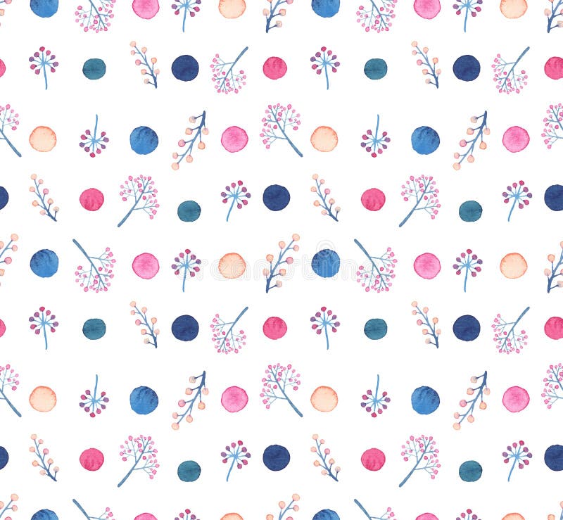 Watercolor Colorful Berries and Dots Repeat Pattern Stock Illustration ...