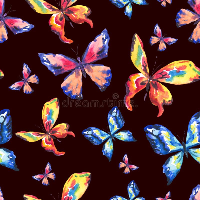 Watercolor Colorful Butterflies. Seamless Pattern Stock Illustration ...