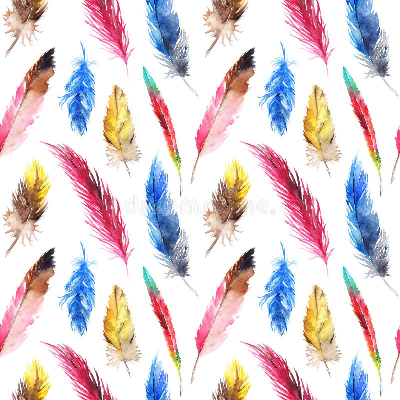 Watercolor Colorful Feather Seamless Pattern Background Texture Stock ...