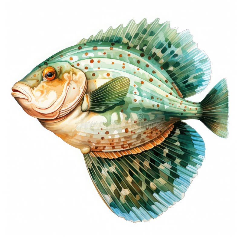 Watercolor Colorful Flounder Illustration Stock Illustration ...