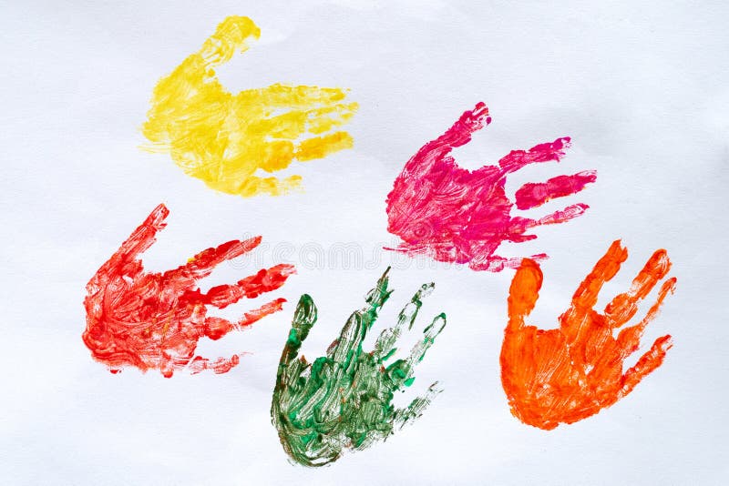Watercolor Colorful Hand Print on White Background Stock Photo - Image ...