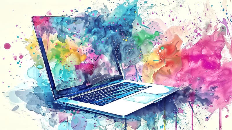 Laptop Computer Watercolor Stock Illustrations – 779 Laptop Computer ...