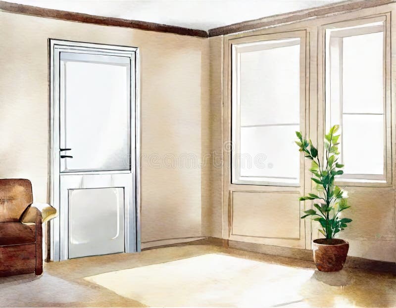 Watercolor of Combi Boiler in Living Stock Image - Image of living ...