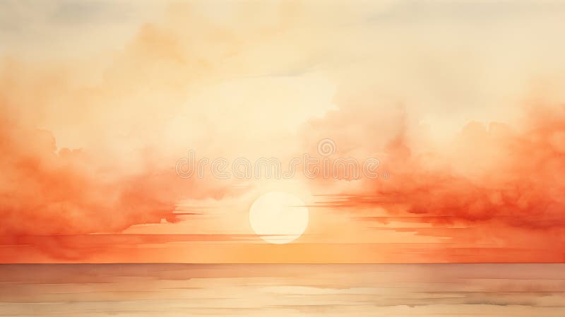 A Watercolor Composition Depicting a Minimalist Sunset with a Gradient ...
