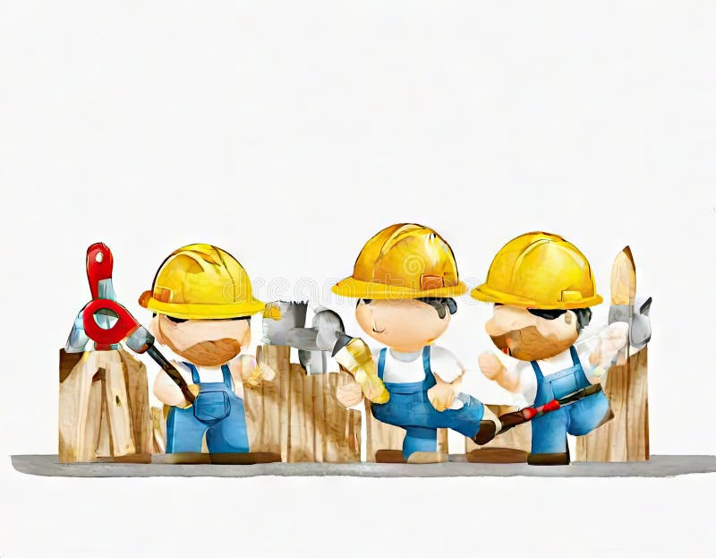 Watercolor of Construct Crew with Tools Stock Illustration ...