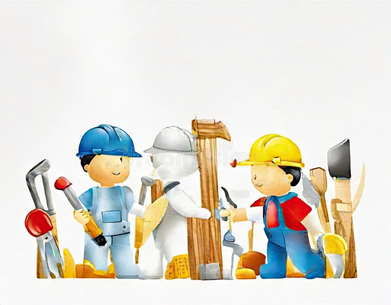 Watercolor of Construct Crew with Tools Stock Illustration ...