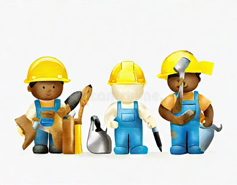 Watercolor of Construct Crew with Tools Stock Illustration ...