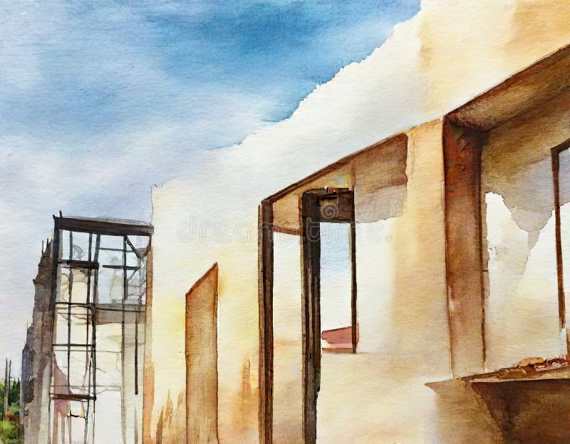 Watercolor of of Construction Stock Illustration - Illustration of ...