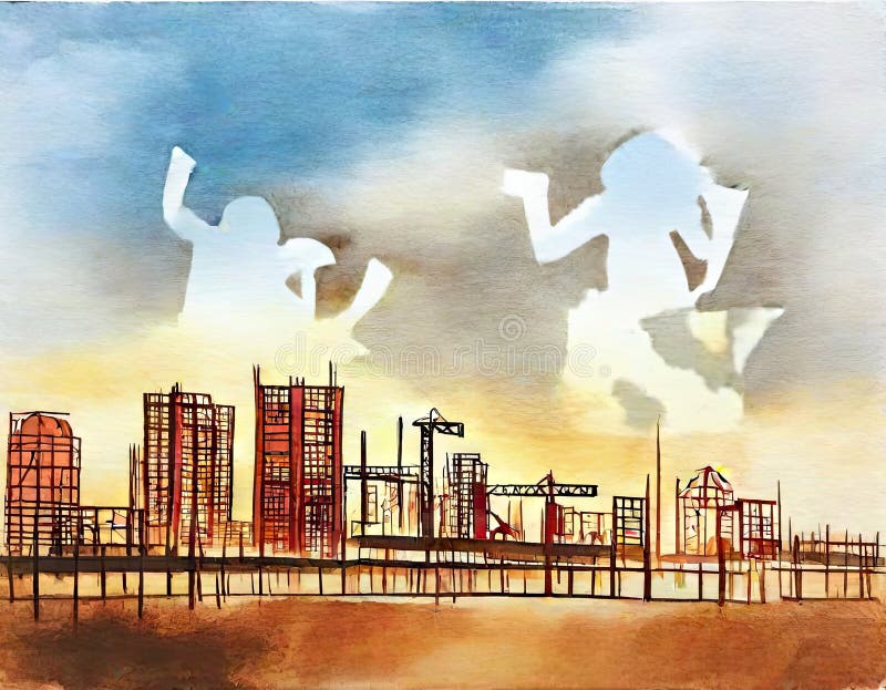 Watercolor of of Construction Stock Illustration - Illustration of ...