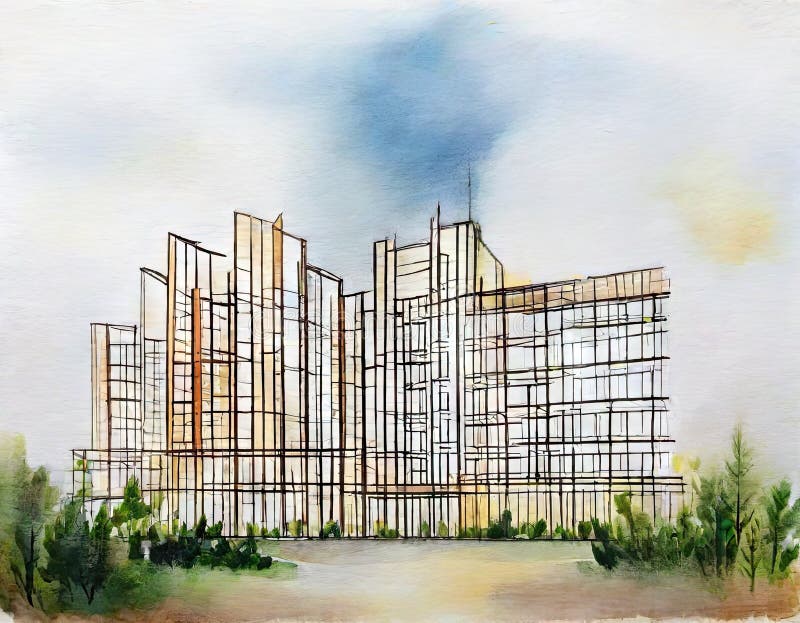 Watercolor of Construction with Technical Stock Illustration ...