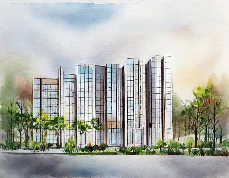 Watercolor of Construction with Technical Stock Illustration ...