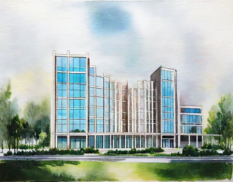 Watercolor of Construction with Technical Stock Illustration ...