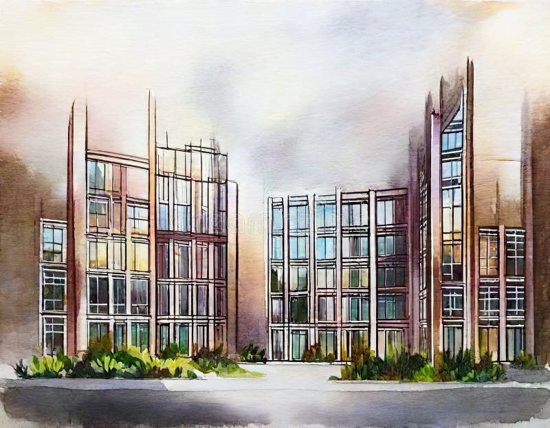 Watercolor of Construction with Technical Stock Illustration ...