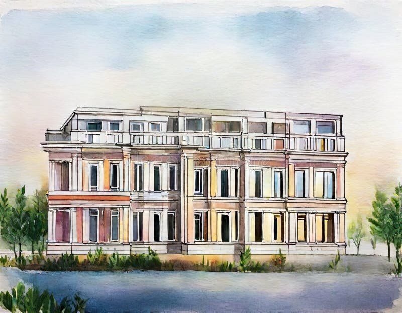 Watercolor of Construction with Technical Stock Illustration ...