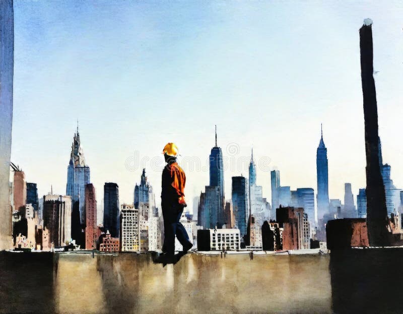 Watercolor of Construction Worker on Site Stock Illustration ...