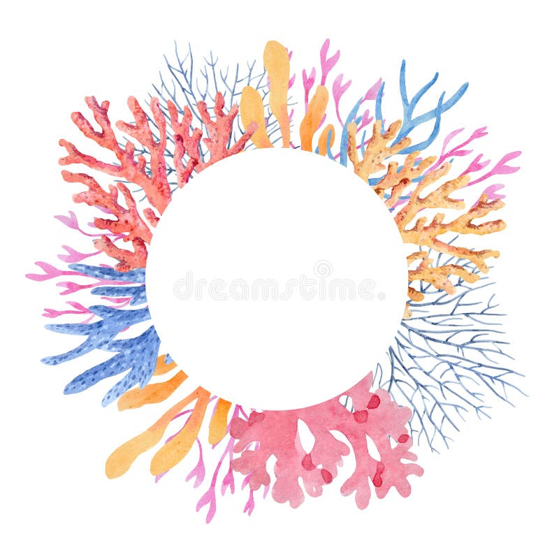 Watercolor coral frame stock illustration. Illustration of ocean - 92340877