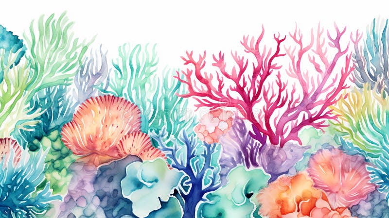 Watercolor Corals. Seamless Pattern with the Underwater Watercolor ...