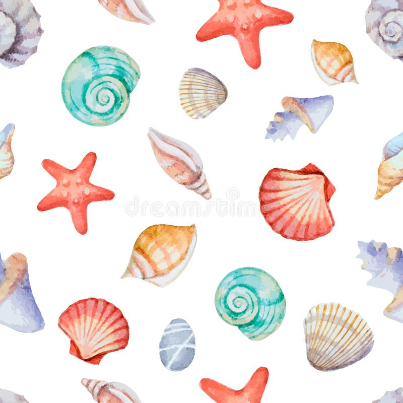 Watercolor Corners of the Frame with Sea Shells Stock Vector ...