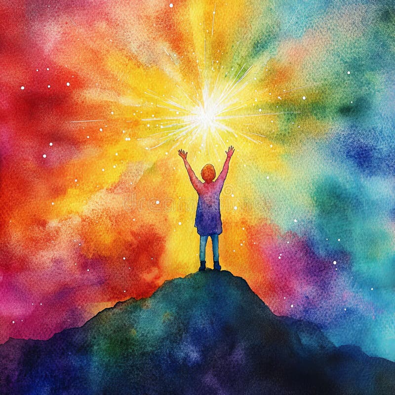 Watercolor Cosmic Ascent stock illustration. Illustration of serenity ...