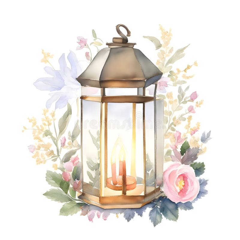 Watercolor Cottagecore a Lantern Clipart on White Background Stock ...