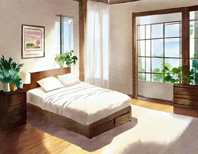 Watercolor of Cozy Ambient Anime Stock Illustration - Illustration of ...