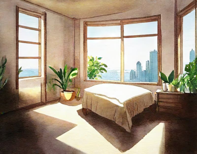 Watercolor of Cozy Ambient Anime Stock Illustration - Illustration of ...