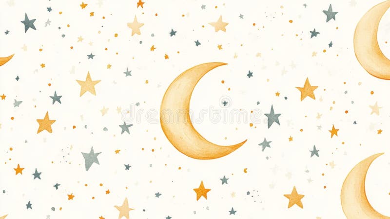 Watercolor Crescent Moon and Stars Night Sky Design Stock Illustration ...
