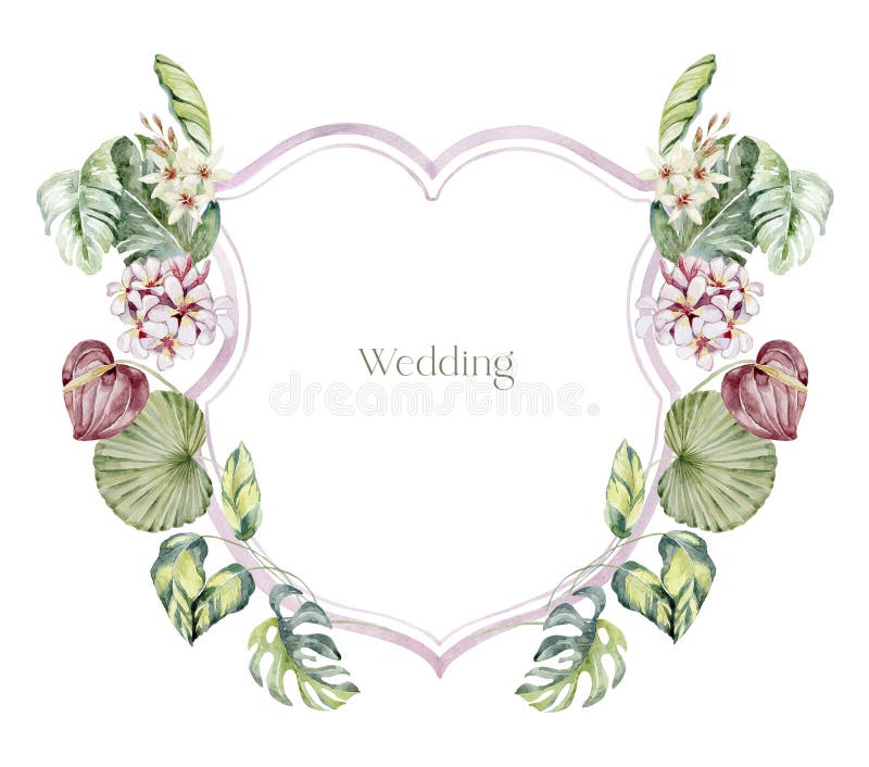 Watercolor Crest with Red Flowers on the White Background. Stock ...