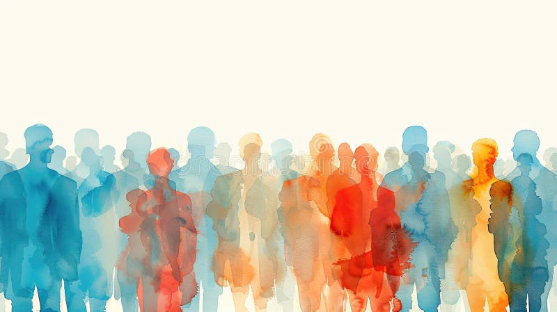 Watercolor Crowd with a Gradient from Cool To Warm Tones. Stock Image ...