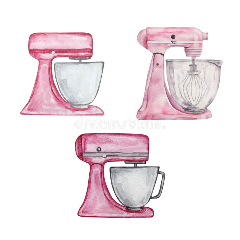 Watercolor Culinary Pink Mixer Set Stock Illustration - Illustration of ...
