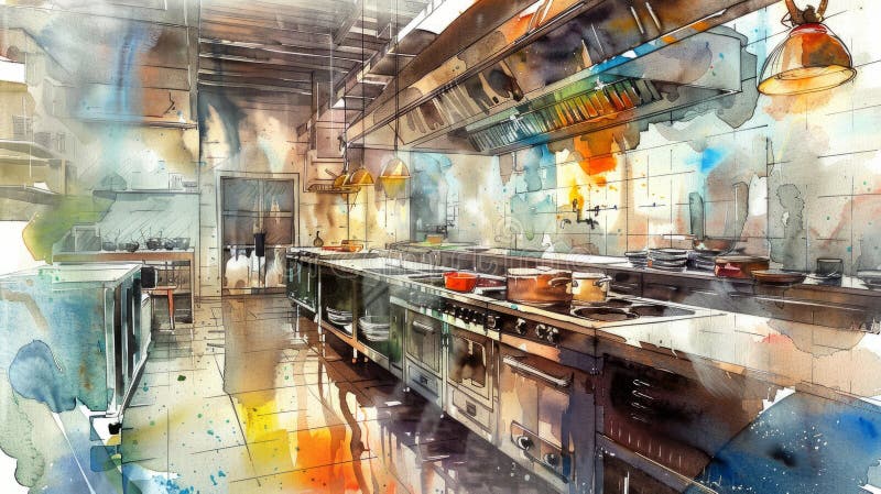 Watercolor Culinary Space Artwork Stock Illustration - Illustration of ...