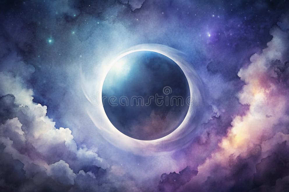 Watercolor with Curved Eclipse Contours and Soft Eclipse Glow Stock ...