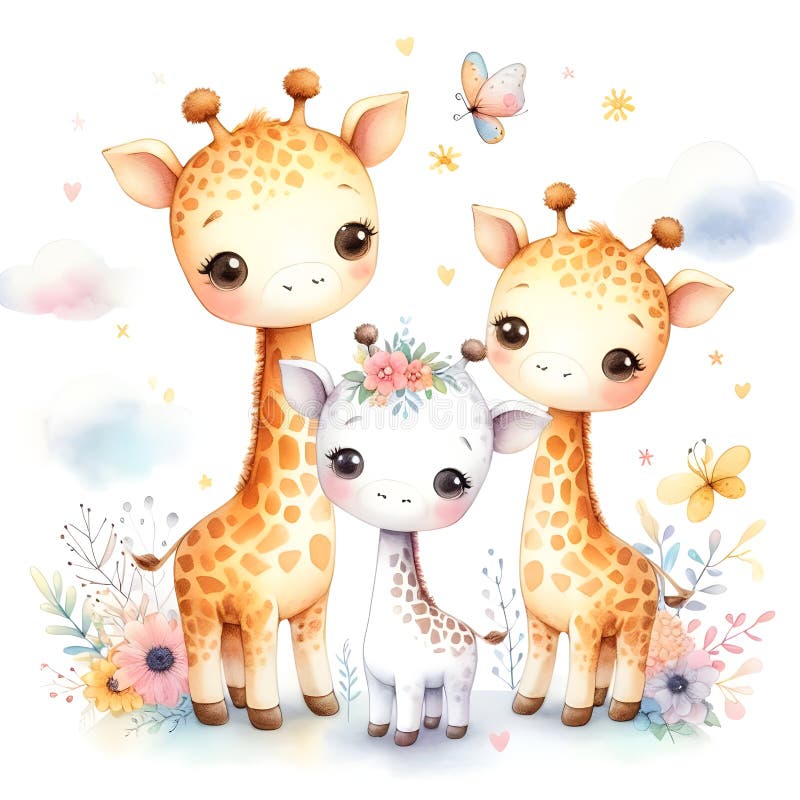 Watercolor Cute Cartoon Giraffe. Stock Illustration - Illustration of ...