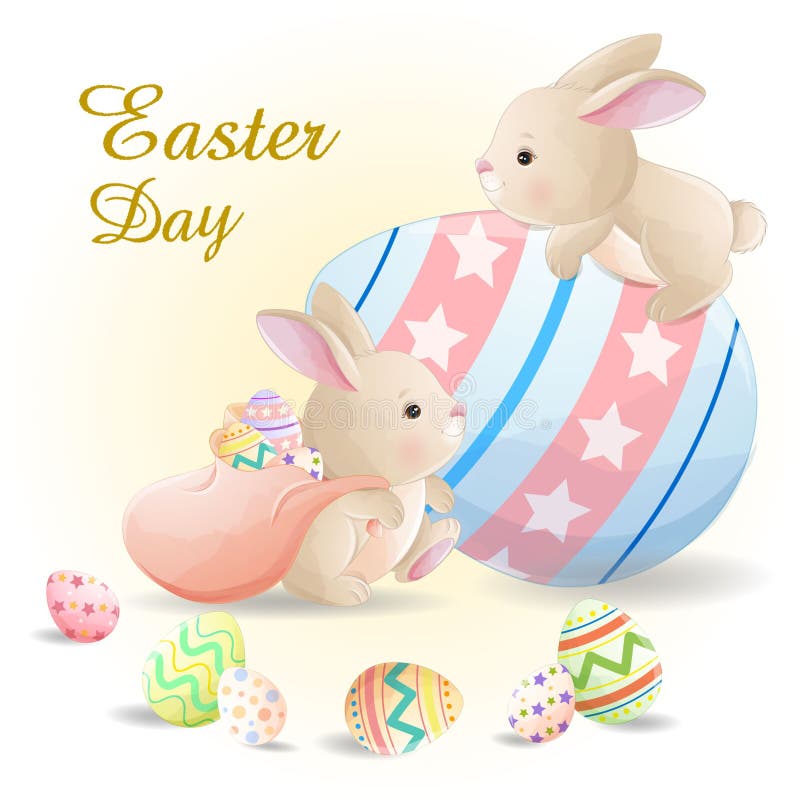 Watercolor Cute Cartoon Little Rabbit for Easter Day Stock Vector ...