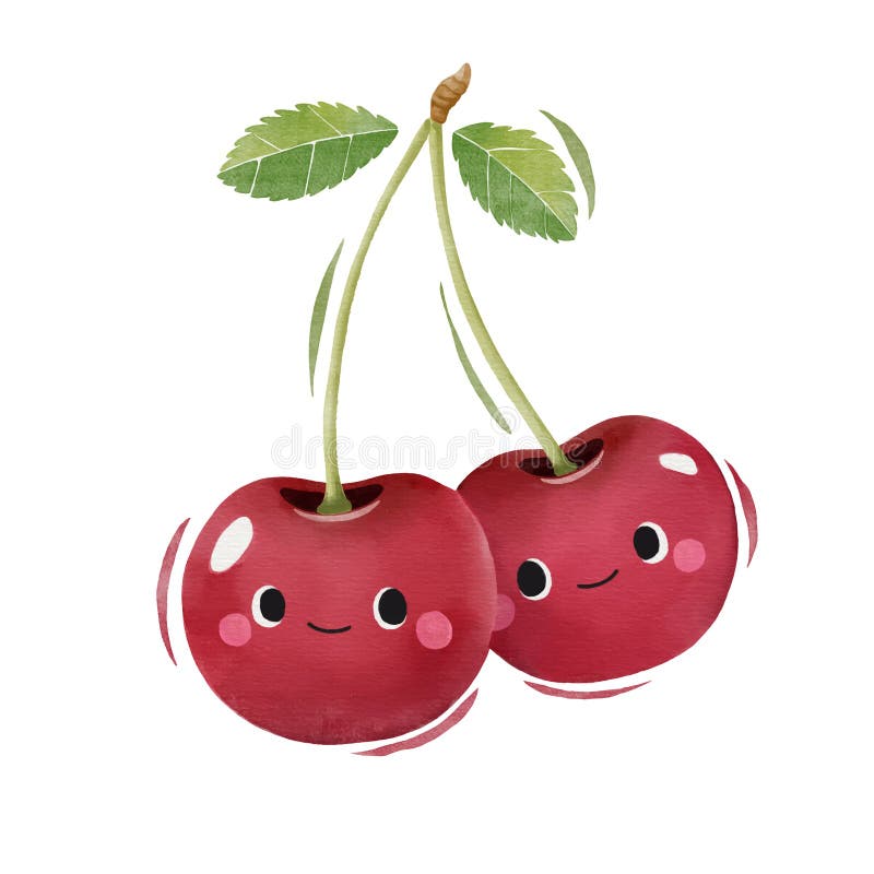 Watercolor Cute Cherry Cartoon Character Stock Vector - Illustration of ...
