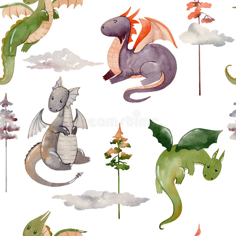 Watercolor Dragons Numbers. Stock Illustration - Illustration of ...