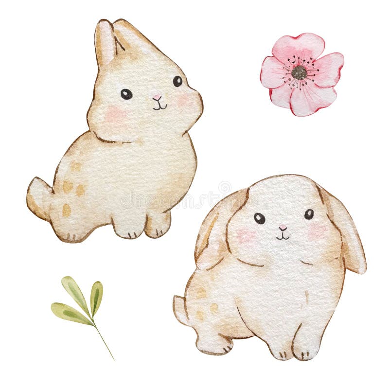 Watercolor Cute Easter Bunny, Nursery Beige Rabbit for Spring Design ...
