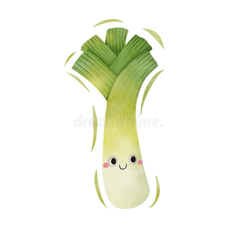 Watercolor Cute Leek Cartoon Character. Vector Illustration Stock ...