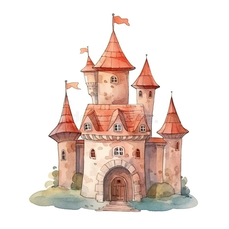Watercolor Cute Magic Princess Castle Isolated on White Background ...