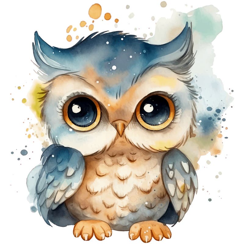 Watercolor Cute Owl Graphic Illustration 4 Stock Vector - Illustration ...