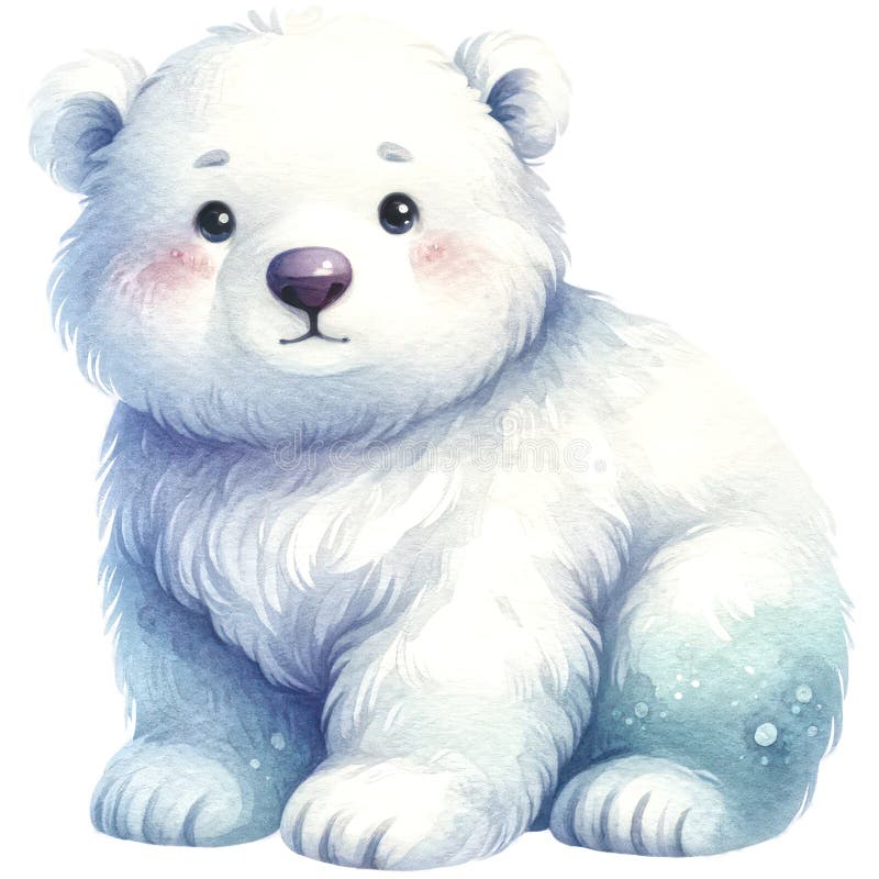 Watercolor Cute Polar Bear Isolated on White Background Stock ...