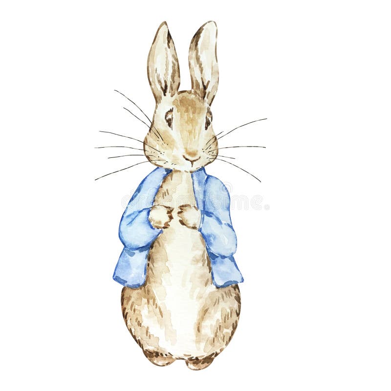 Watercolor Cute Rabbit Rabbit in a Blue Jacket with Carrot Stock Vector ...