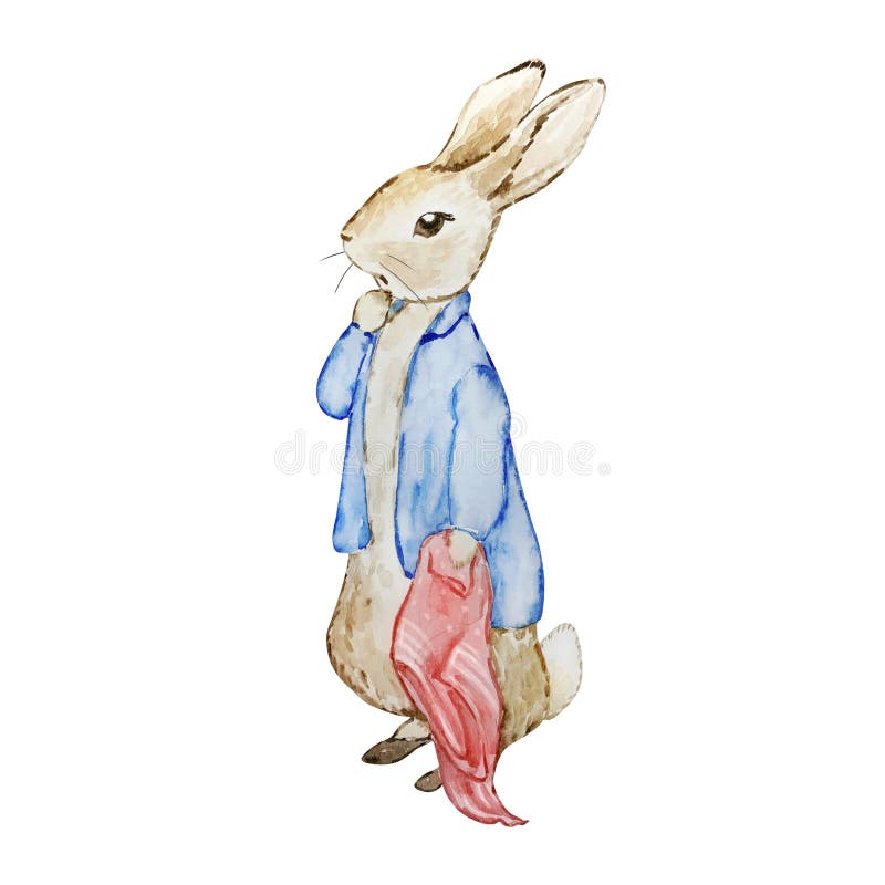 Watercolor Cute Rabbit Rabbit in a Blue Jacket Stock Vector ...
