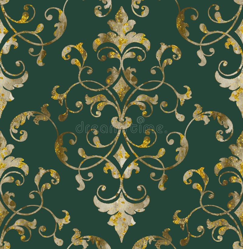 Watercolor Damask Seamless Pattern Element. Vintage Classical Old ...