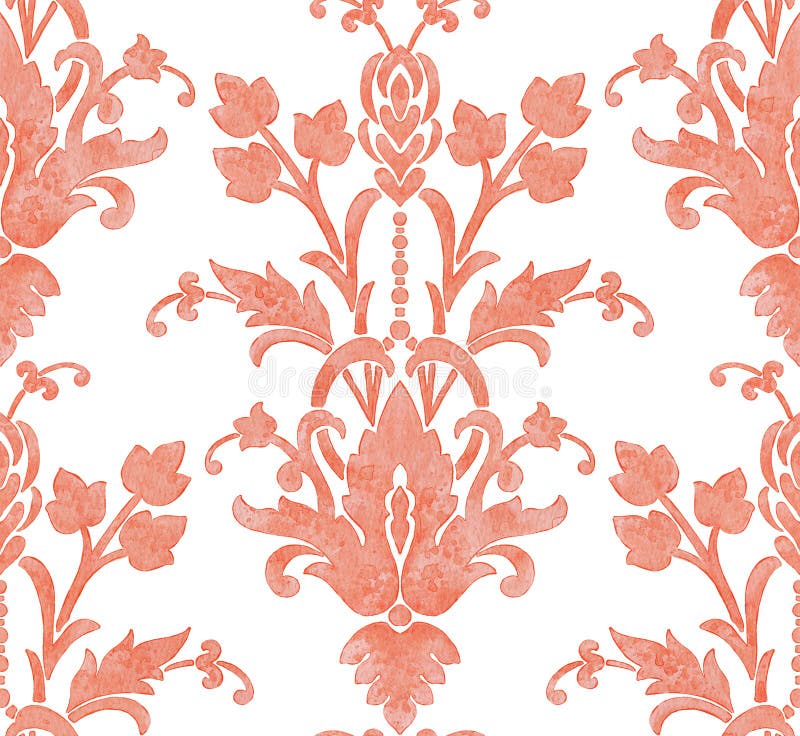 Watercolor Damask Seamless Pattern Element. Vintage Classical Old ...